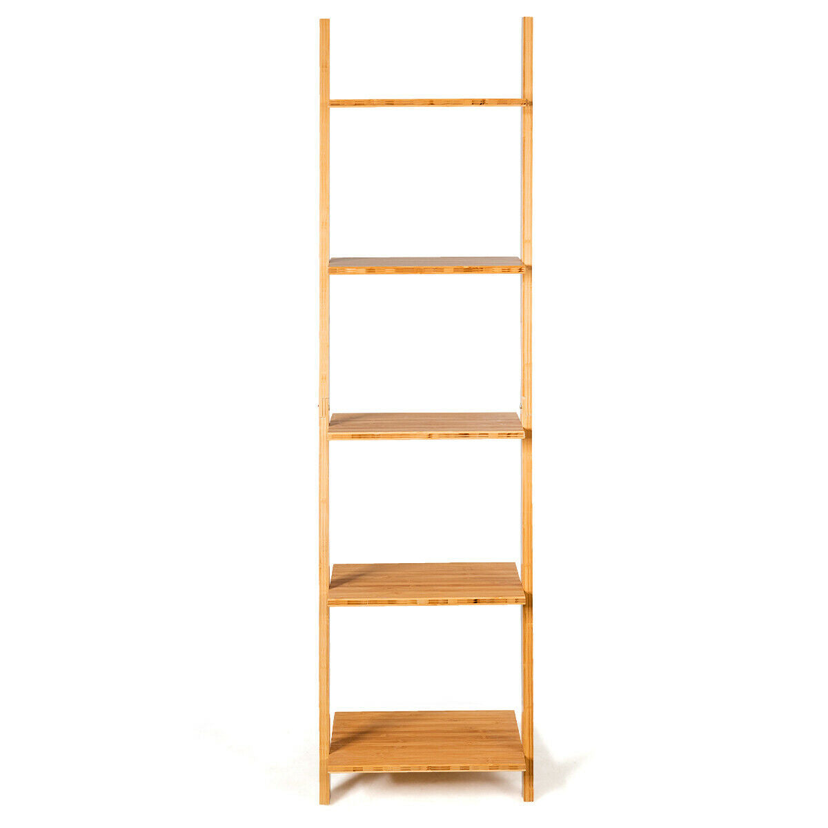 5 Tier Ladder Shelf Modern Bamboo Leaning Bookshelf Ladder Bookcase