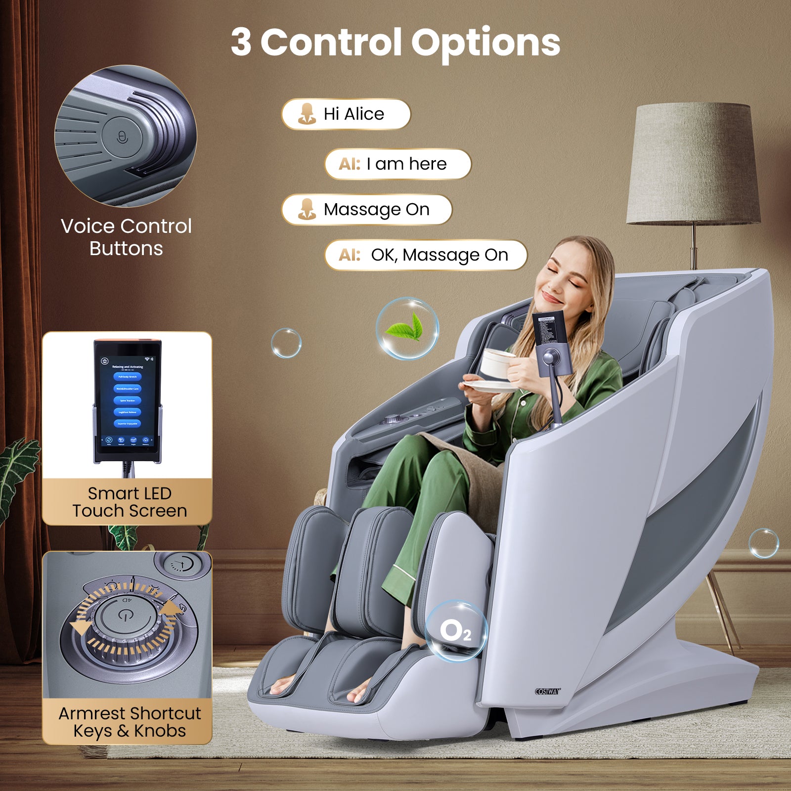 Costway-4D Flexible Track Massage Chair, Full Body Zero Gravity Massag