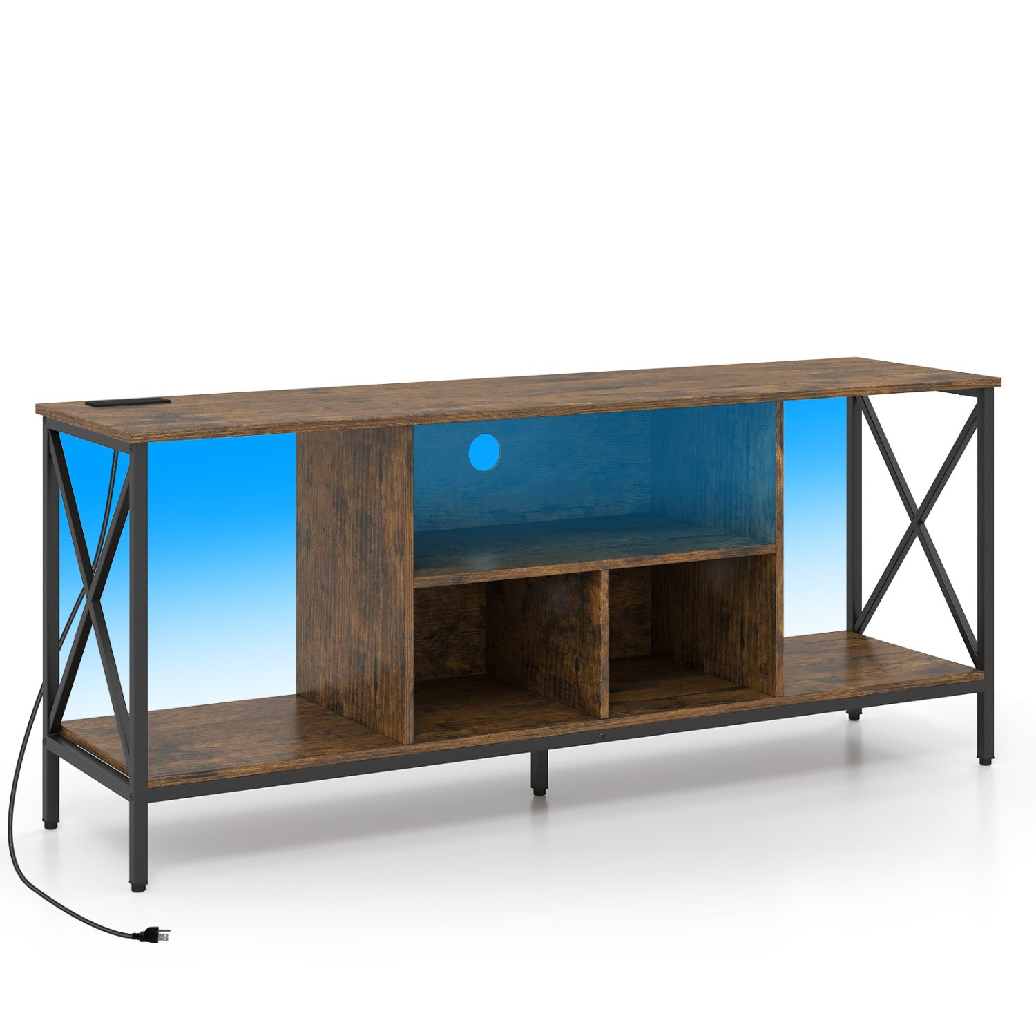 TV Stand with LED Lights for 65 Inch TV Entertainment Center with Powe