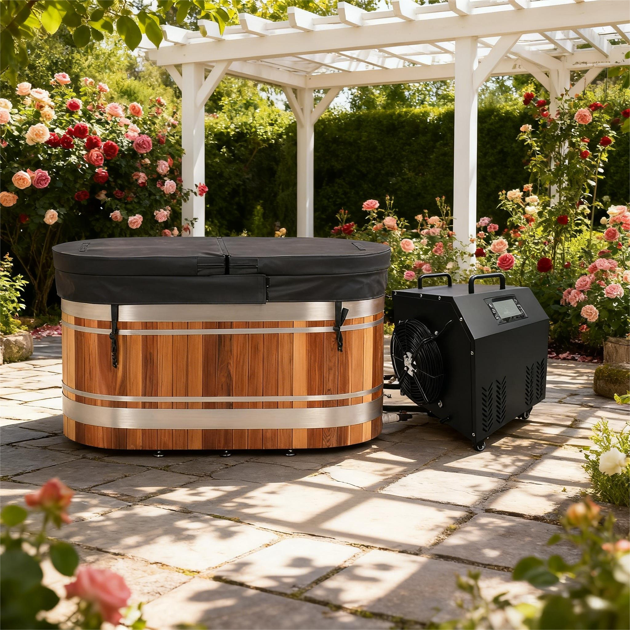 U-Shaped Red Cedar Ice Bath Tub – Ergonomic Plunge Spa Barrel for