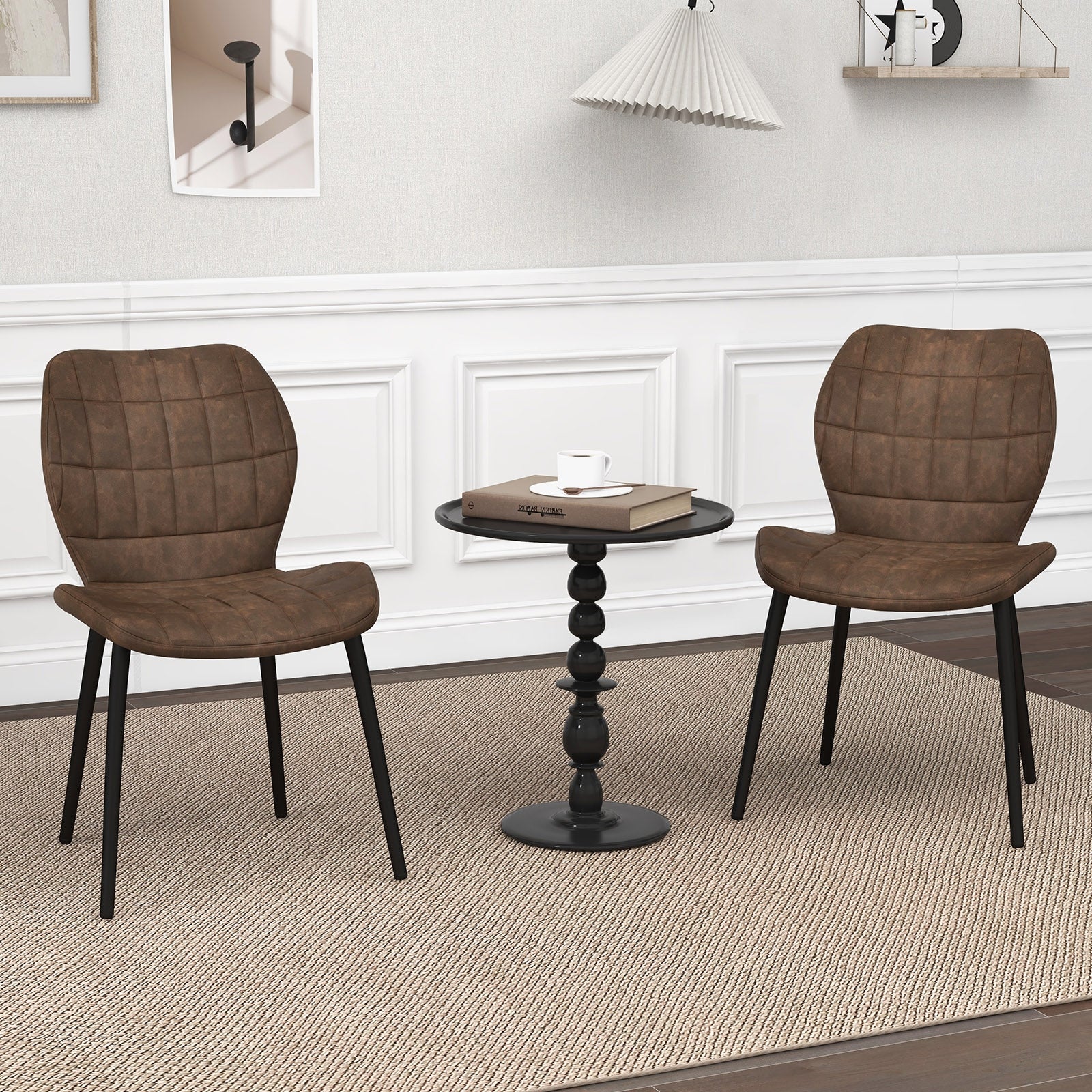Dining Chairs Set of 2 with Padded Back Metal Legs and Adjustable Foot