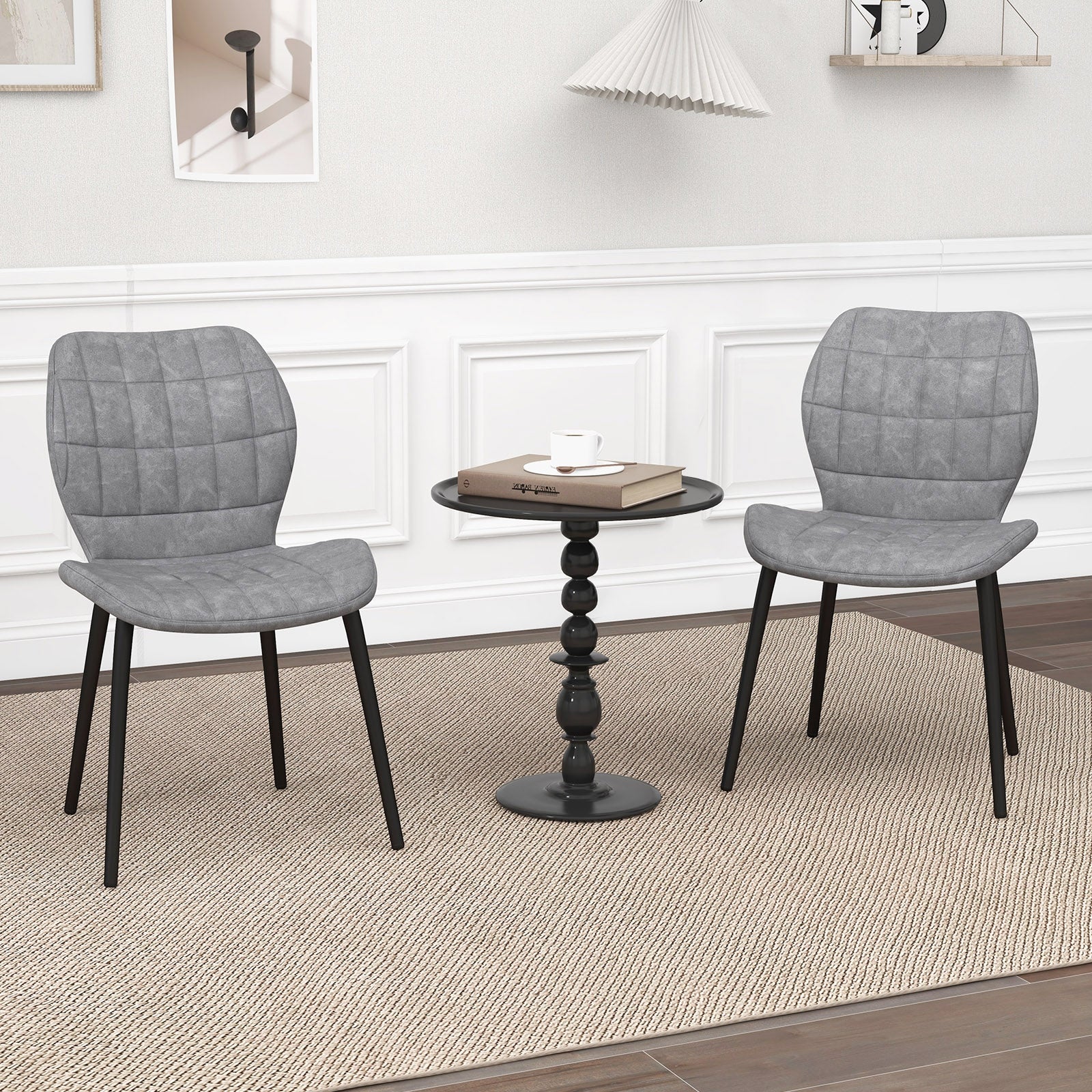 Dining Chairs Set of 2 with Padded Back Metal Legs and Adjustable Foot