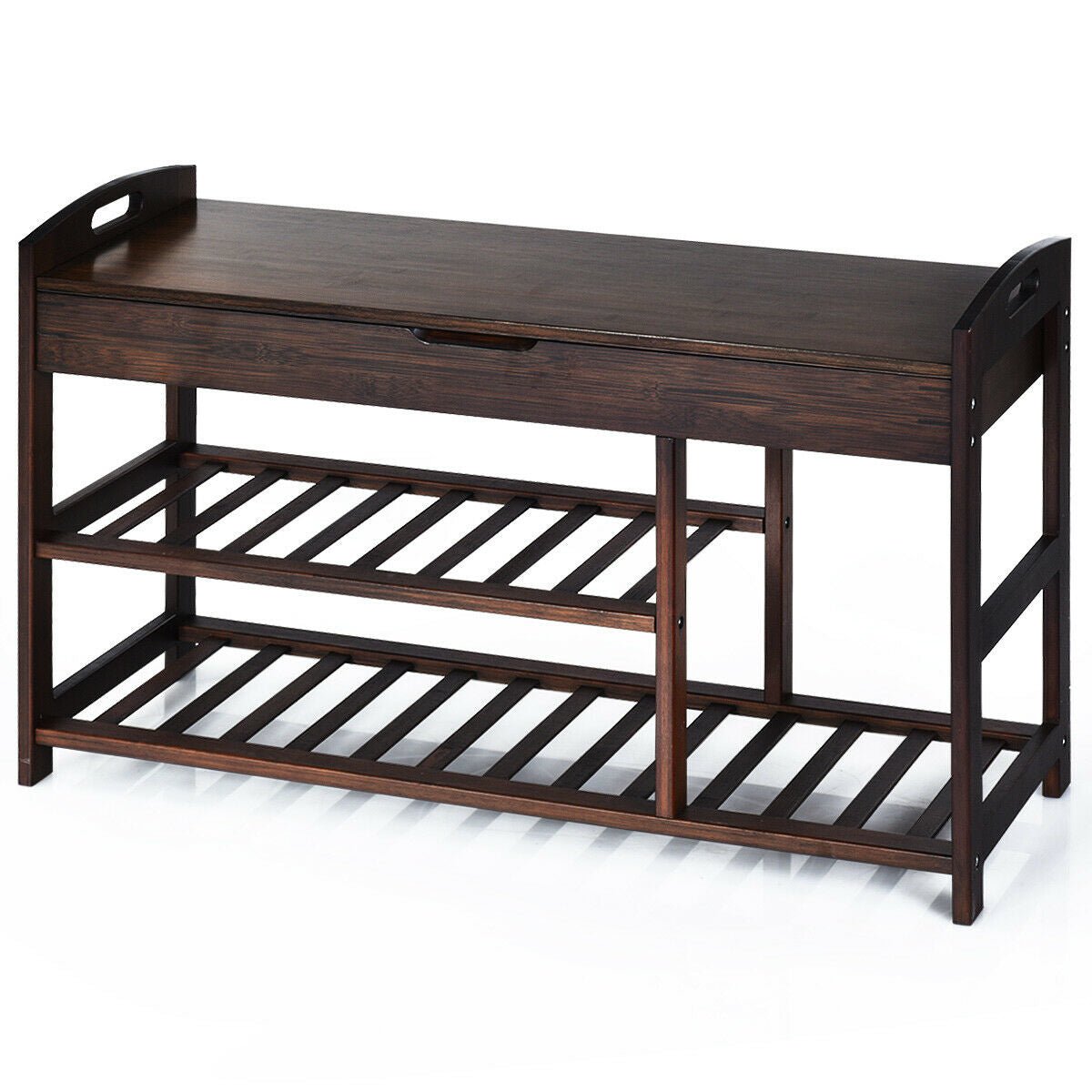 3-Tier Bamboo Shoe Bench Entryway Storage Rack with Openable Seat