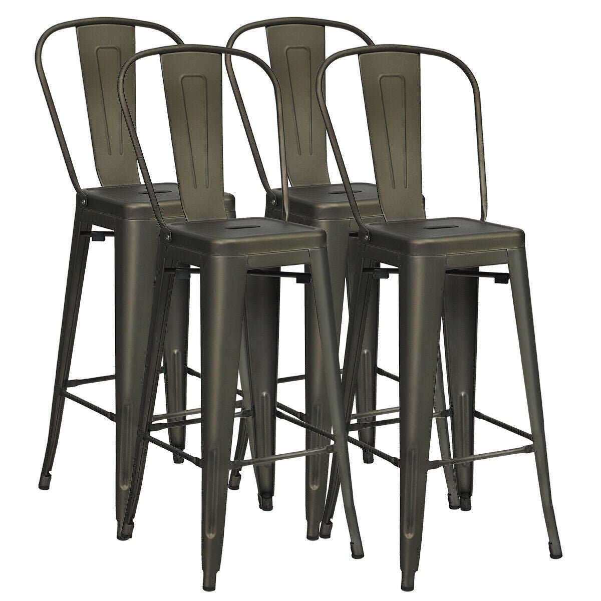 30 Inch Height Set of 4 High Back Metal Industrial Bar Stools-Dark Gre