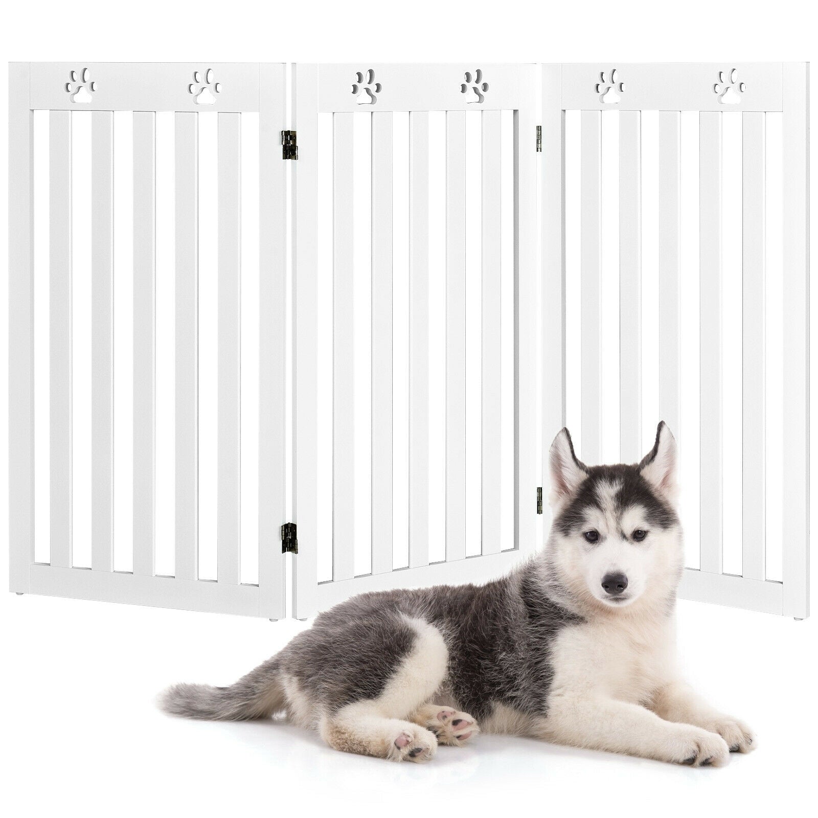 36 Inch Folding Wooden Freestanding Pet Gate Dog Gate with 360° Flexib