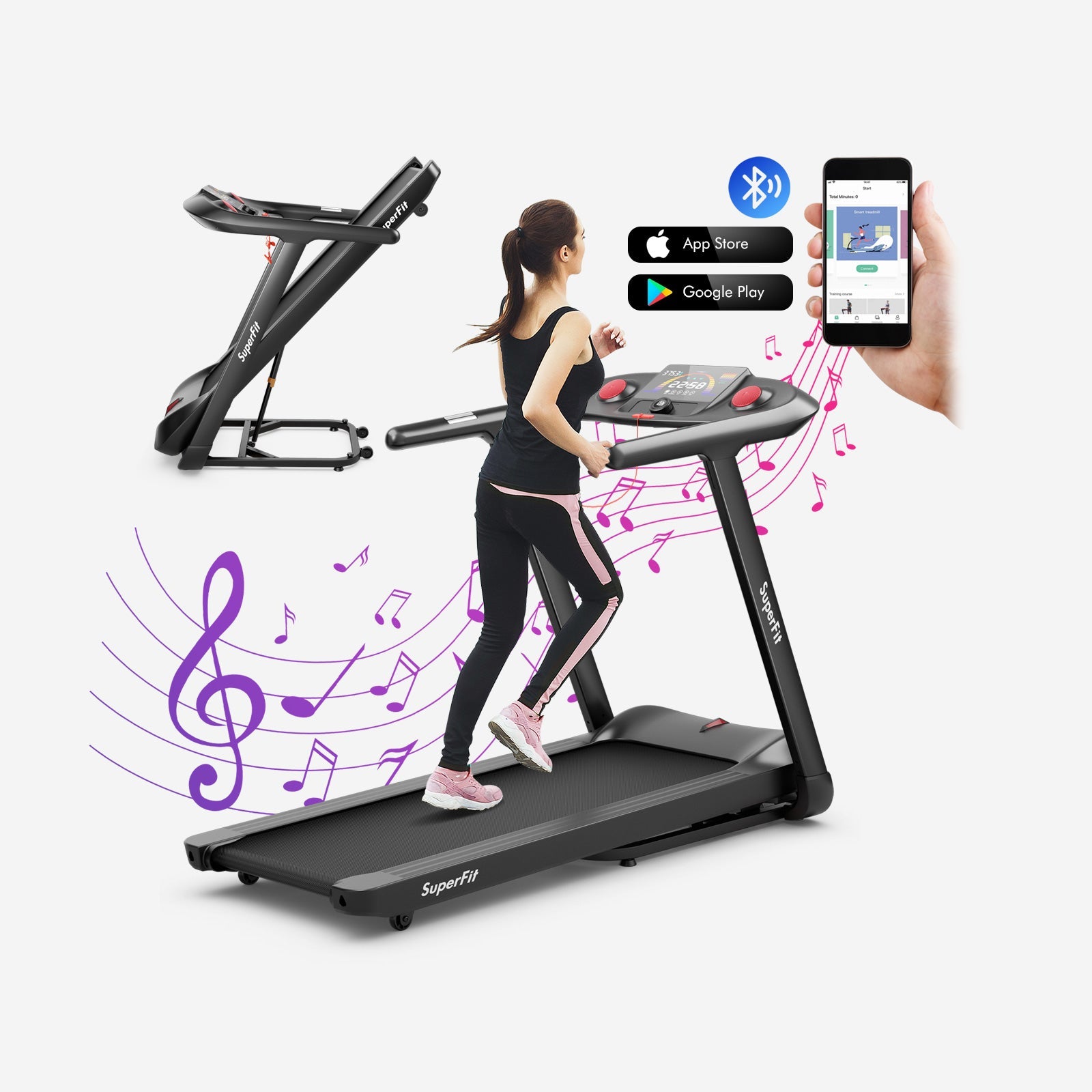 4.75HP Folding Treadmill with Preset Programs Touch Screen Control