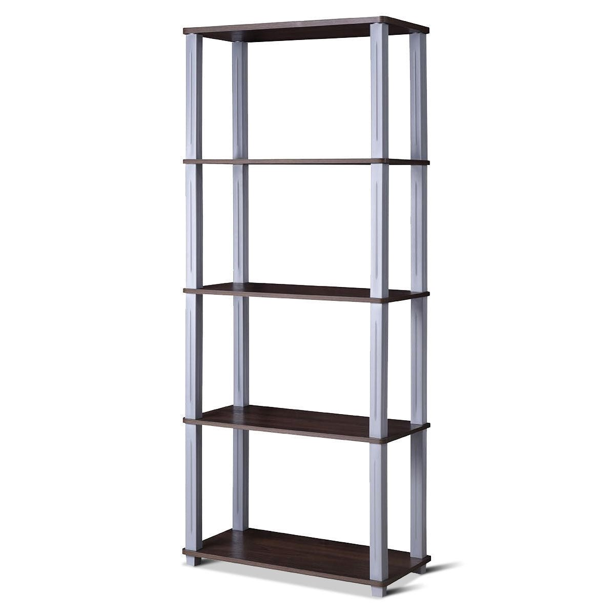 5-Tier Multi-Functional Storage Shelves Rack Display Bookcase-Walnut
