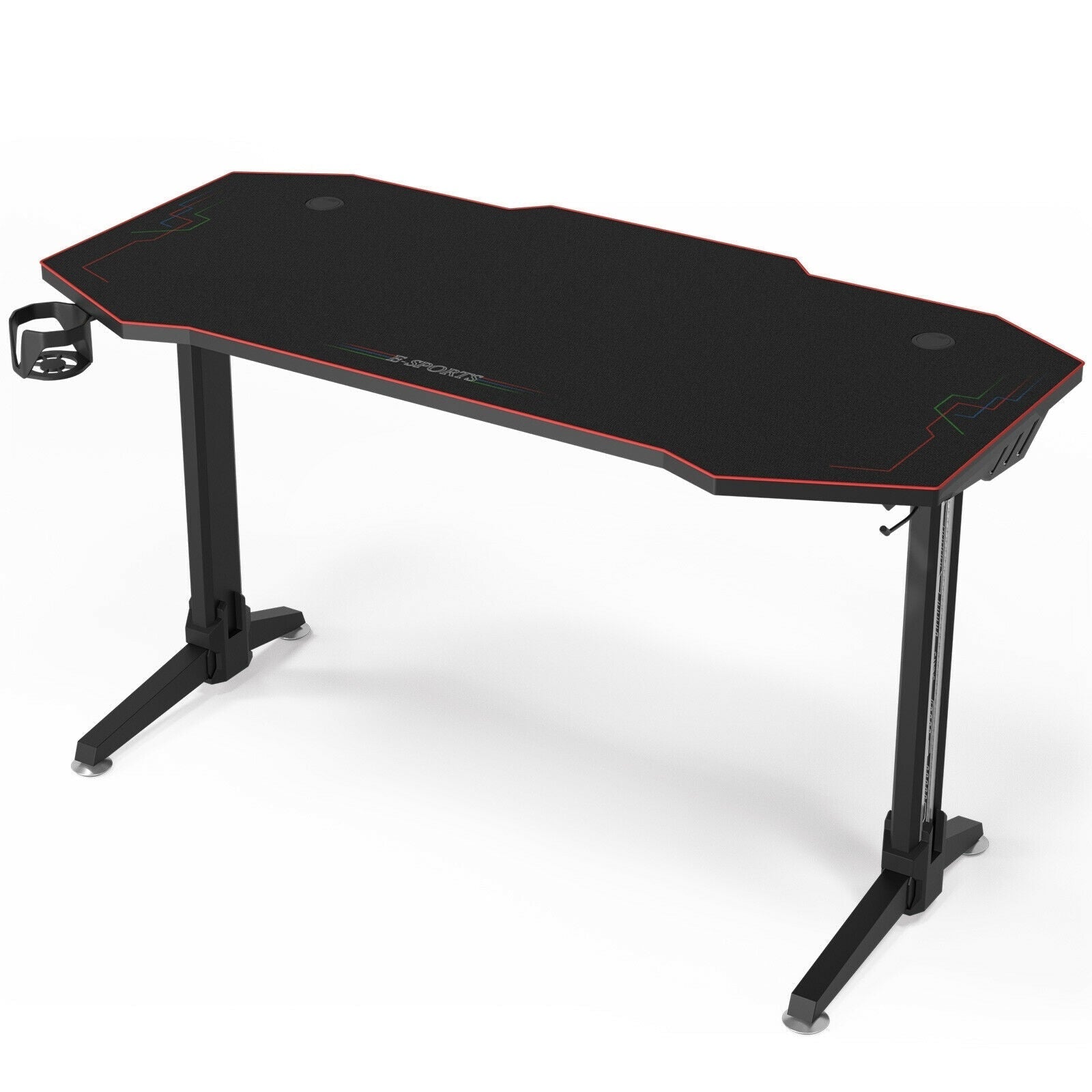 55 Inch T-shaped Computer Desk with Full Mouse Pad and LED Lights