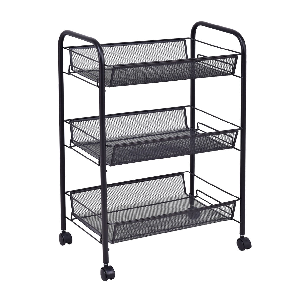 Black 3 Tier Storage Rack Trolley Cart-Black