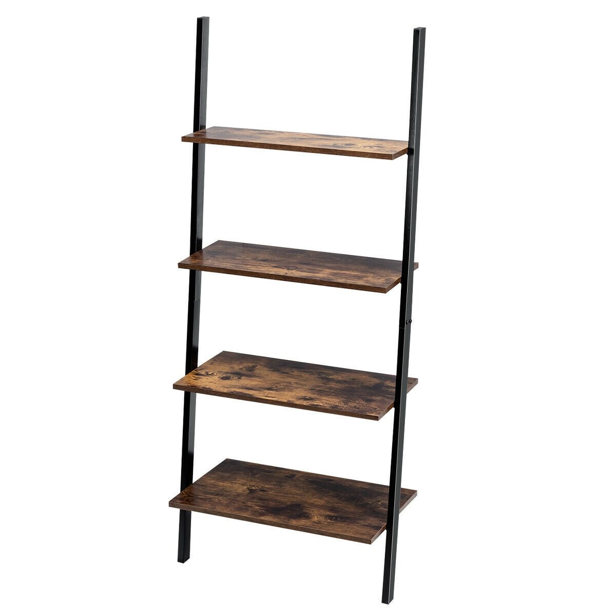 *Industrial 4-Tier Ladder Shelf with Metal Frame for Living Room Offic