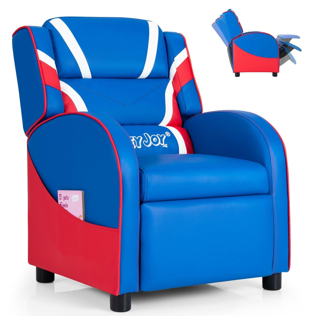 Kids Leather Recliner Chair with Side Pockets Blue