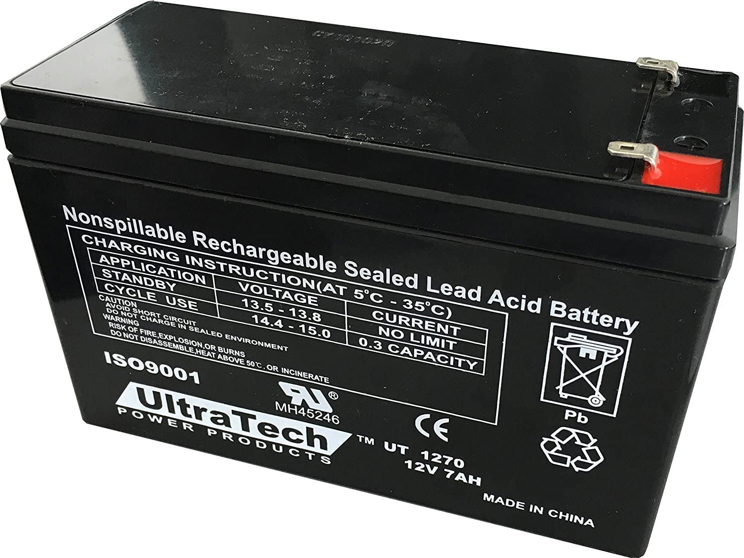 Ultratech 1270 - (High-Capacity) 12vdc/7ah Sealed Lead-Acid Alarm Batt